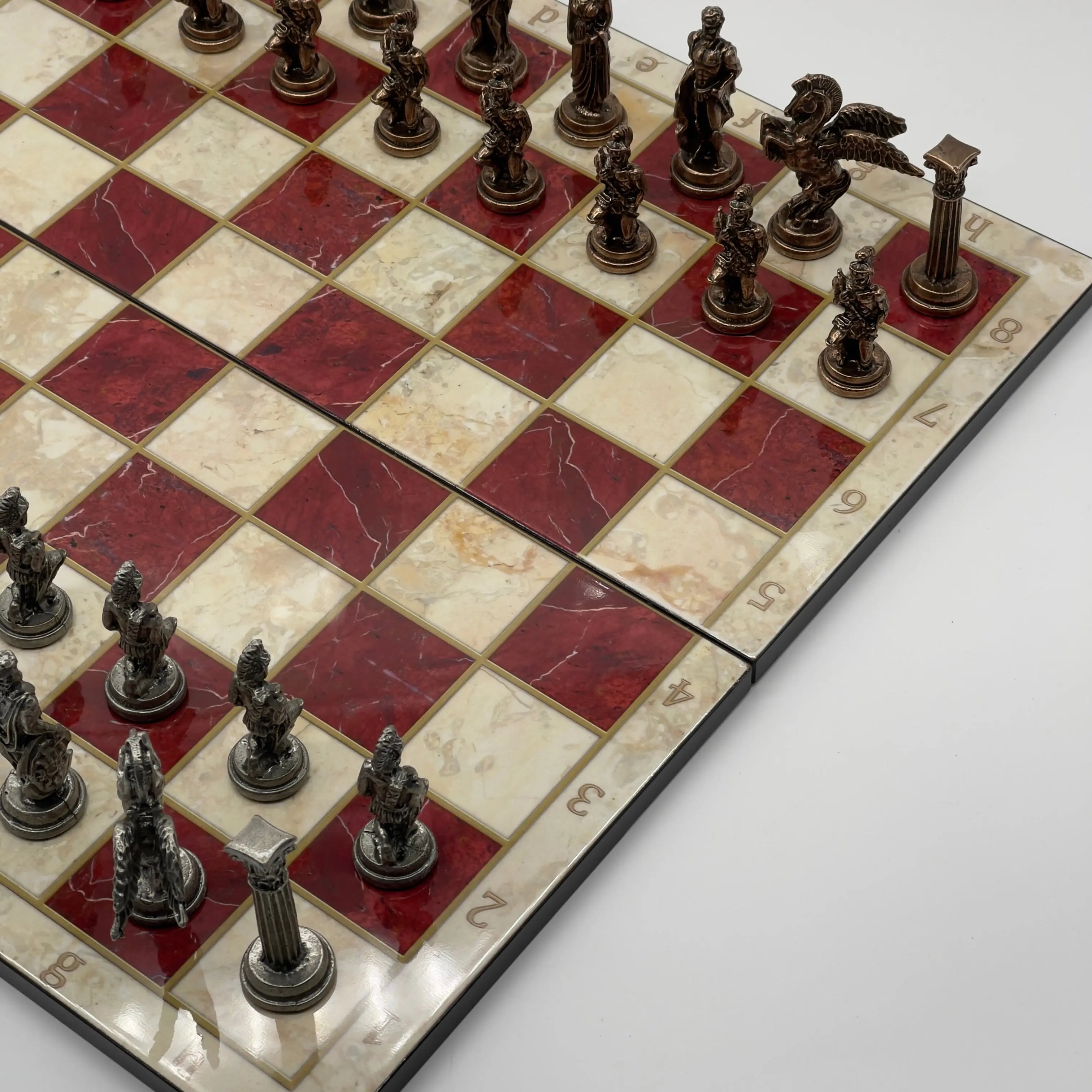 Red Marble Patterned Folding Chess Set & Pegasus Metal Chess Pieces ...