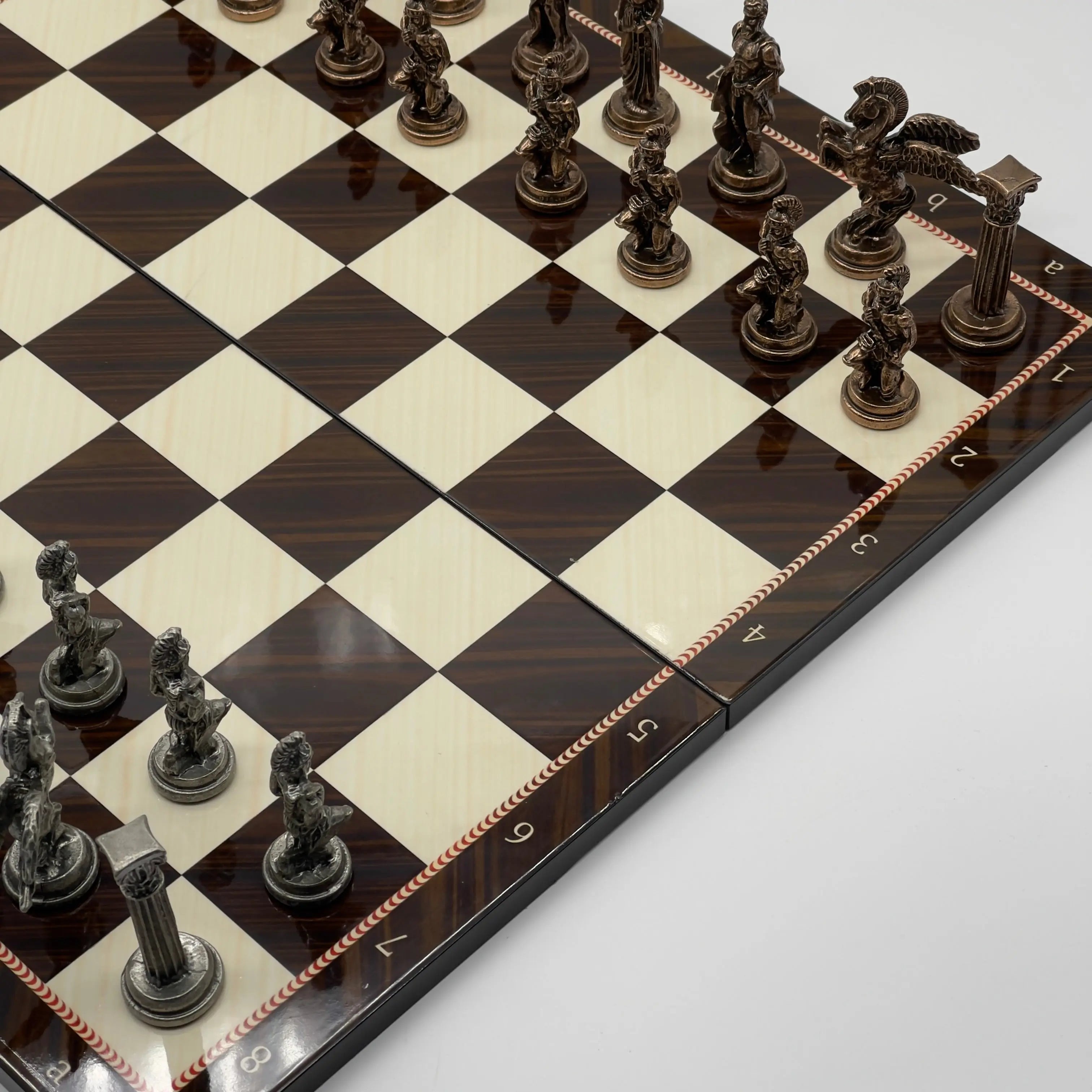 Walnut Marble Patterned Folding Chess Set & Pegasus Metal Chess Pieces ...