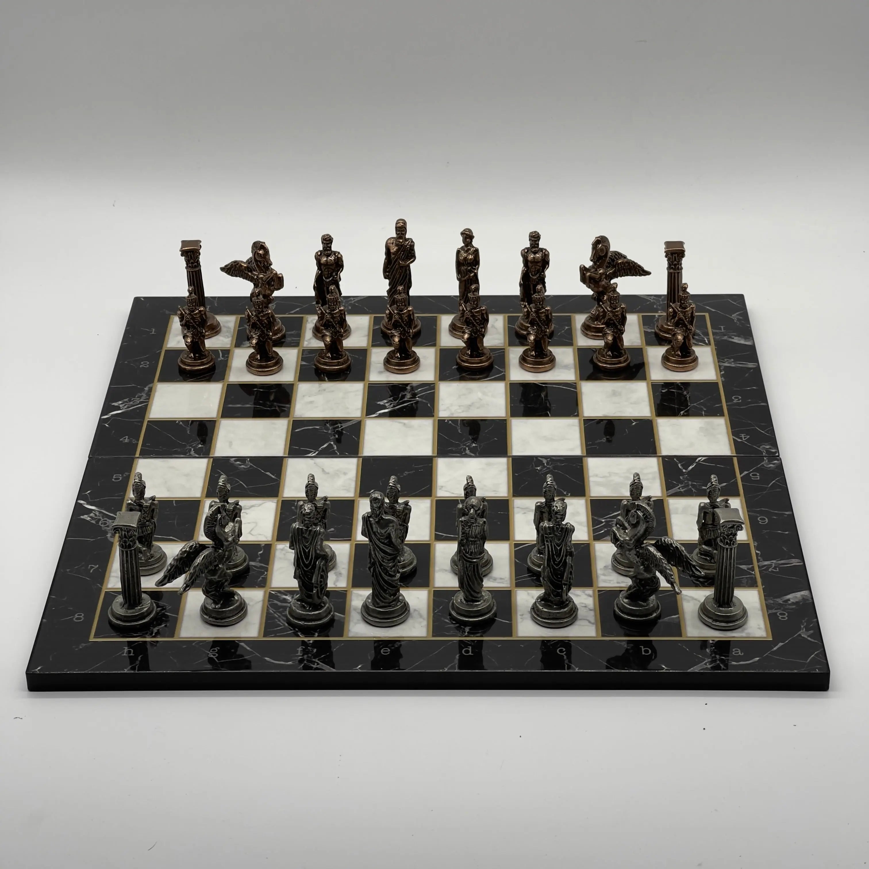 Folding Chess Set With Black Chess Board & Pegasus Metal Chess Pieces ...