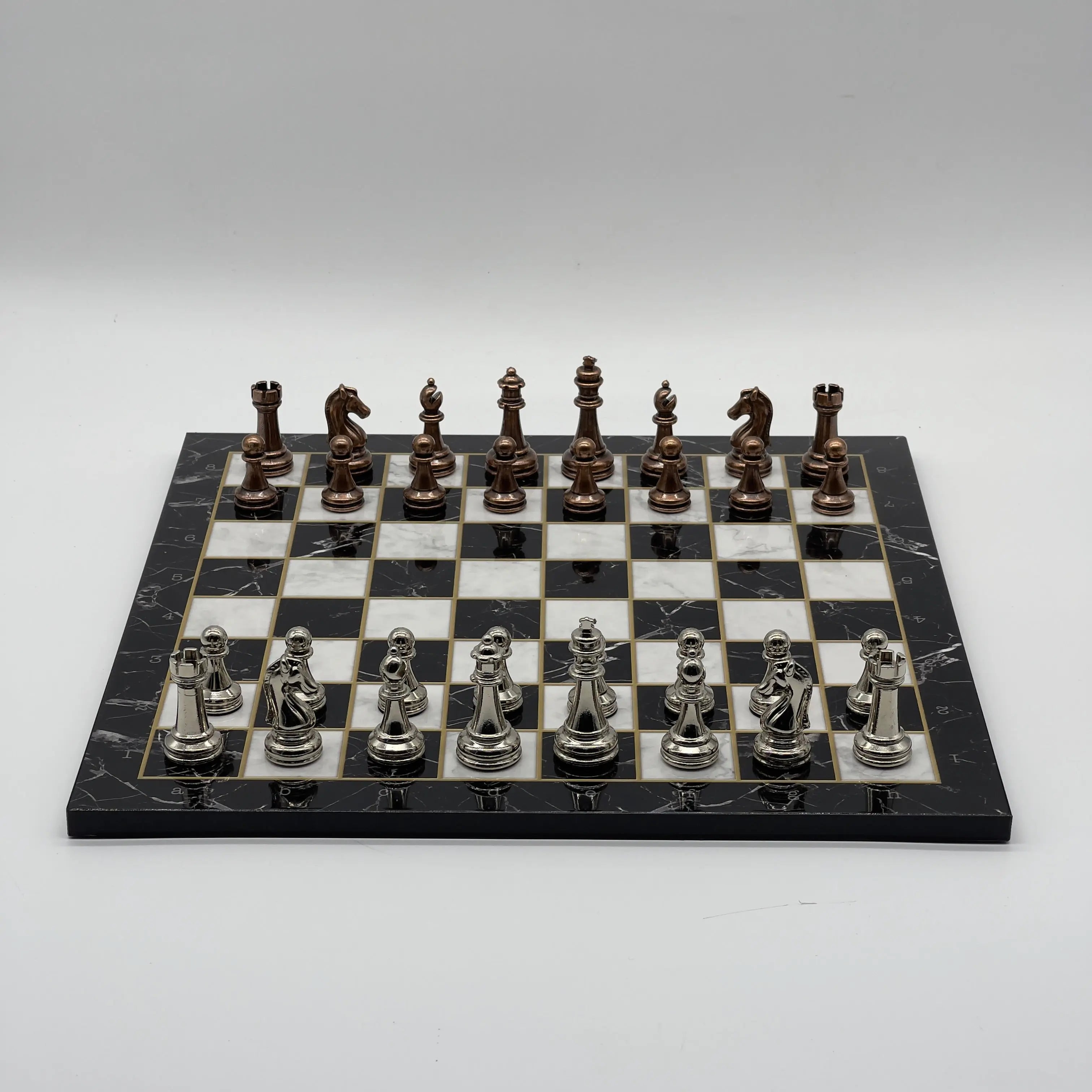 Black Marble Patterned Folding Chess Set With Metal Chess Pieces ...