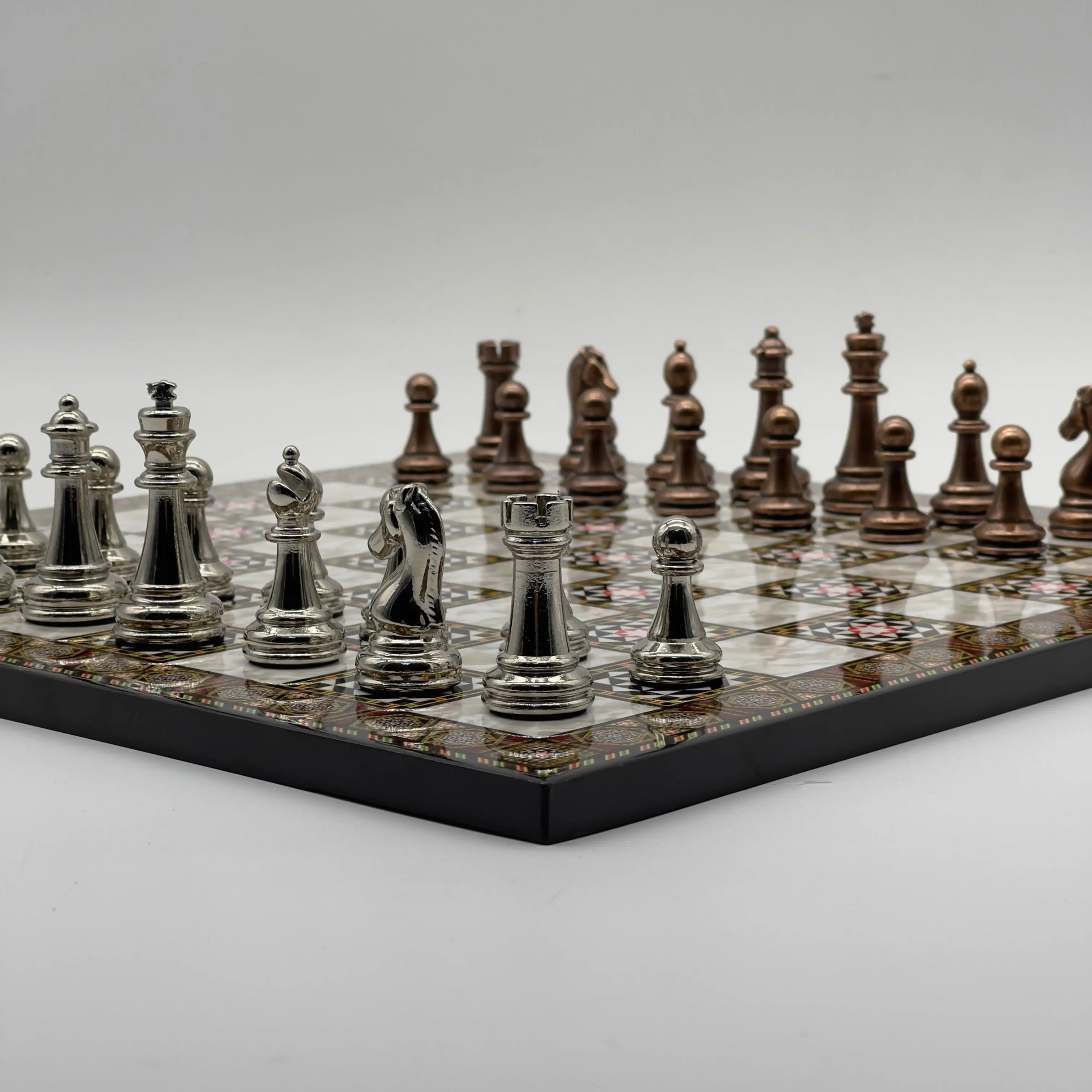 Mosaic Folding Chess Set With Wooden Chess Board & Metal Chess Pieces ...