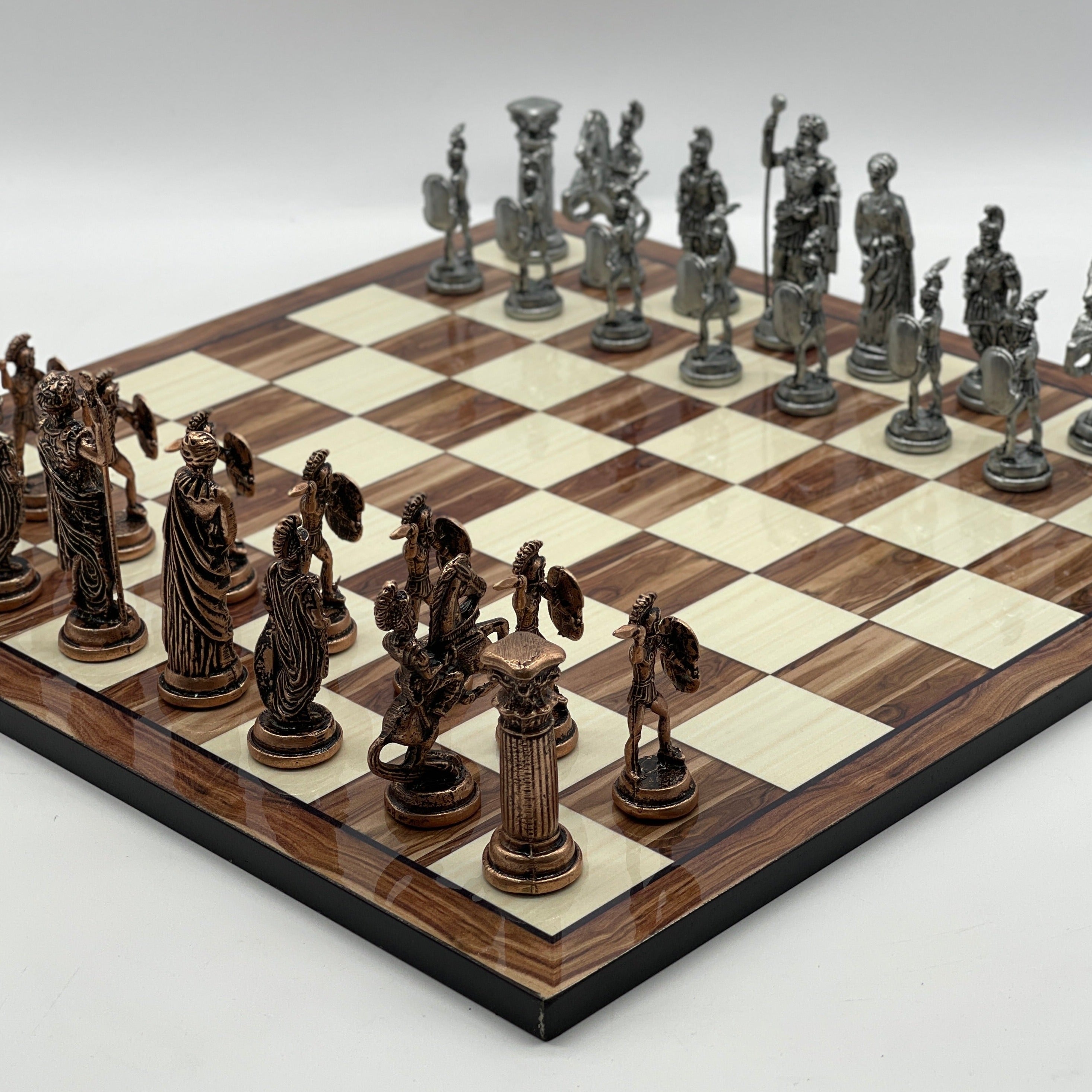 Walnut Chess Set With Wooden chess Board & Large Metal Chess Pieces ...