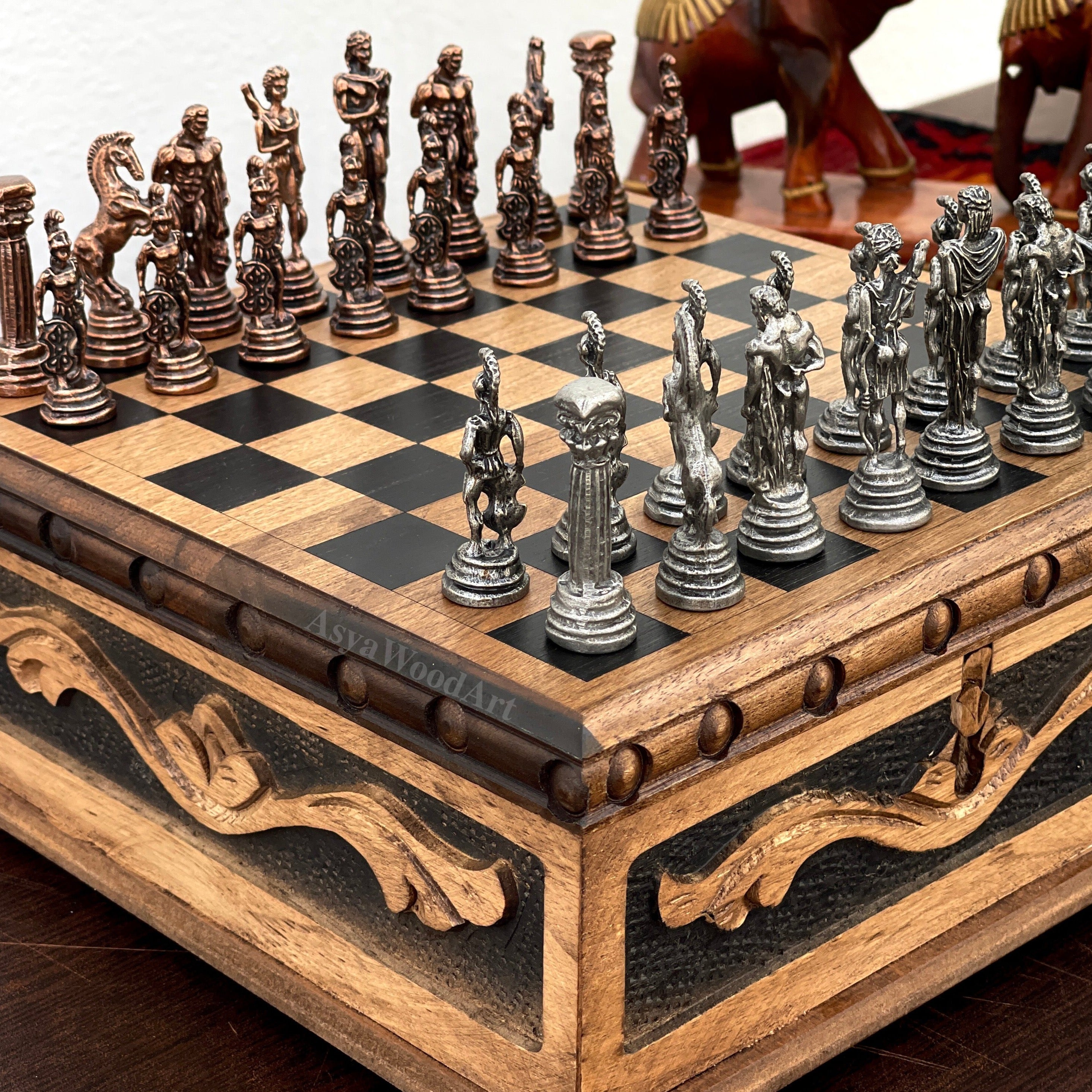 Boxed Puzzle Chess Set With Hidden Compartment With Chess Board-Pieces ...